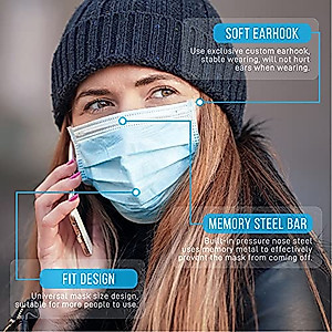 SereneLife 1000pcs 3-Ply Disposable Face Masks - 3 Layer Protection Breathable Non-Woven Face Masks, Facial Mouth Cover, 3ply Filter Mask SL3PLY1000