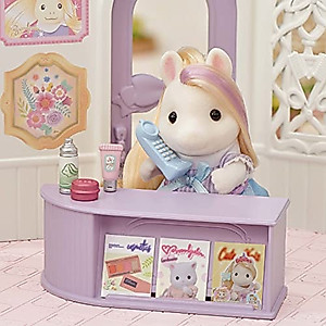 Calico Critters Pony's Stylish Hair Salon - 2-Story Salon Playset w/ Poseable Figure & 40+ Hair Styling Accessories for Ages 3+