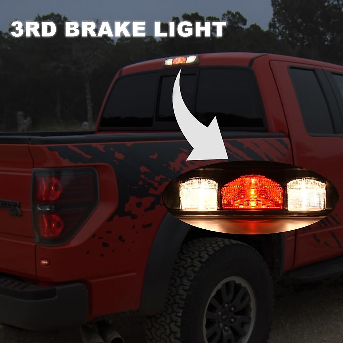 GRAND ORANGE Third Brake Light Compatible with Ford F150 2004 2005 2006 2007 2008 3rd Brake Tail Light Assembly Cargo Light Halogen