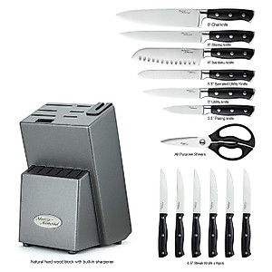 Marco Almond® Kitchen Knife Set with Block KYA31,14 Pieces Japanese Stainless Steel Cutlery Knives Block Set for Kitchen with Built-in Sharpener