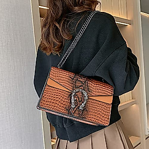 GLOD JORLEE Trendy Chain Crossbody Bags for Women - Double Mermaid Arch Leather Shoulder Satchel Bag Evening Clutch Purse Handbags (brown)