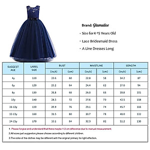 Glamulice Navy Blue Flower Girls Lace Bridesmaid Dress Long A Line Wedding Pageant Dresses Tulle Party Gown Birthday Elegant Fancy Holiday Evening Prom Princess Dance Christmas Ball Gown Formal 11 12