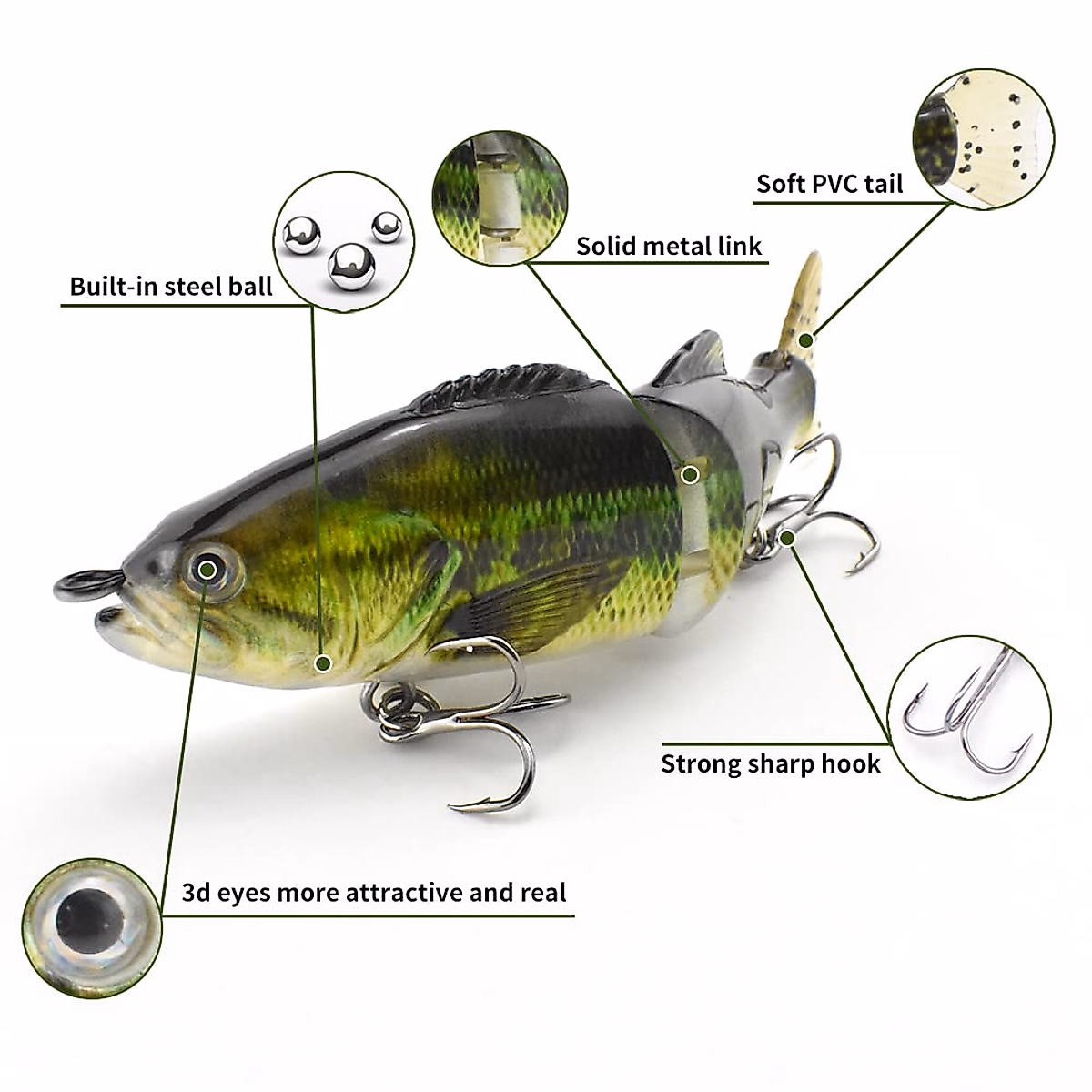 ODS Lure Glide Bait with PVC Tail Sinking Fishing Tackle Set for Bass Trout Shad Perch Pike (Set 1)