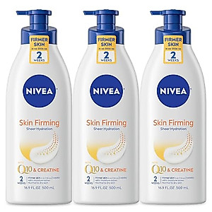 NIVEA Skin Firming Sheer Hydration Body Lotion with Q10 and Creatine, Skin Firming Lotion for Firmer Skin in as Little as Two Weeks, 16.9 Fl Oz Pump Bottle