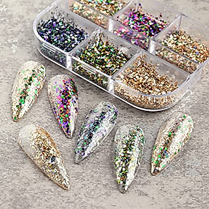 Cordless Nail Set for Nails 6 Grid/Set Nail Glitter Powder Glitter Nail Glitter Sugar Powder Irregular Particle Nail Styling Powder Set Nail Decoration Nail Trainer