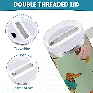 Jihqo Cute Dachshunds 40 oz Stainless Steel Vacuum Insulated Tumbler with Handle and Straw Lid, Leakproof Water Bottle Double Wall Travel Mug Coffee Cup, Cupholder Friendly