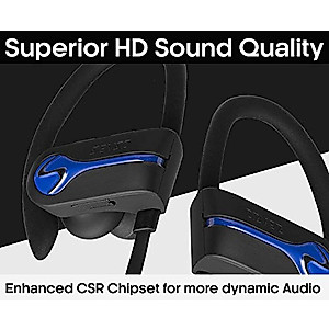 SENSO Bluetooth Wireless Headphones, Best Sports Earphones w/Mic IPX7 Waterproof HD Stereo Sweatproof Earbuds for Gym Running Workout 8 Hour Battery Noise Cancelling Headsets Cordless Heapdhone - Blue