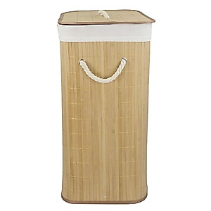 Home Basics Foldable Bamboo Laundry Basket Hamper (Rectangle, Natural)