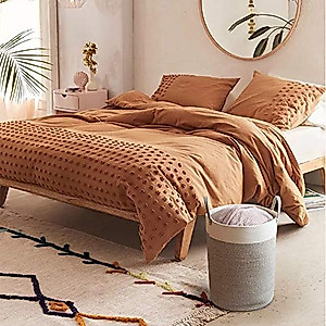 Large Tall Woven Basket 15.7x15.7x21.7in Cotton Rope Laundry Hamper with Handle, Nursery Organizers and Storage for Blanket Towel Clothes Organizing (White&Brown)