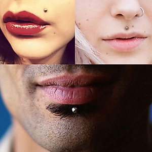 Evonix 7pc 16g 10mm Labret Studs Lip Ring Snake Spider Bite Forward Helix Monroe Dahlia Inner Conch Surgical Steel Rainbow 4mm Ball