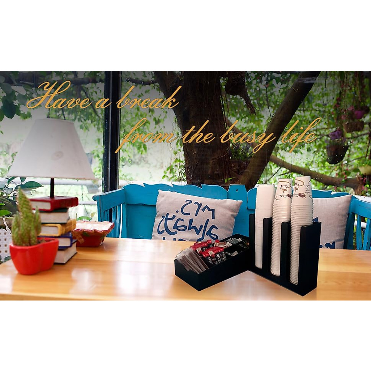 HAITIAN Coffee Condiment Organizer Cup Holder 7 Compartments for Store, Office and Home use, Handmade of 3mm ABS Sheet, Color Black