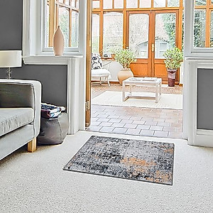 Fashriend Katina Abstract Pastel Entry Rug, 2'×3' Distressed Aesthetic Modern Rug, Non Slip Thin Machine Washable Rug, No Shedding Door Mat with Low Pile for Entrance, Laundry, Kitchen, Bath, Grey