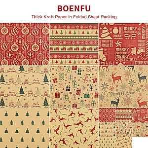 BOENFU Christmas Wrapping Paper, 8 Sheets Recyclable Kraft Paper for Xmas, 70x50CM in Folded Gift Wrap Paper