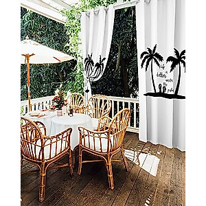 HERBED Outdoor Curtains for Patio 1 Panel Summer Life is Better Under The Plam Waterproof Privacy Outside Curtain Sun Blocking Grommet Blackout Drapes for Porch Gazebo Pergolas Balcony 52x108 Inch