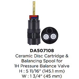Ceramic Disc Cartridge & Balancing Spool for 1H Pressure Balance Valve, 5 11/16" x 1 3/4"