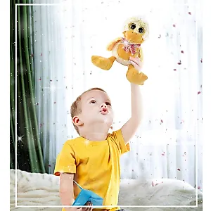 DolliBu Plush Duck Stuffed Animal - Soft Fur Huggable Sitting Yellow Duck, Adorable Playtime Duck Plush Toy, Cute Lake Bird Cuddle Gift, Super Soft Plush Doll Animal Toy for Kids & Adults - 9 Inches