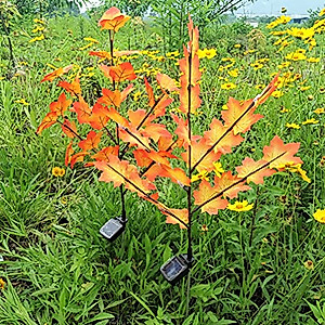 OSALADI Lighted Maple Tree Fall Decor Outdoor 2pcs LED Solar Landscape Light Simulation Maple Leaf Landscape Led Pathway Lights Villa Outdoor Pathway Decor Outdoor Fall Decor