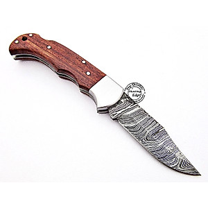 Hunting Edge Rose Wood 6.5'' 100% Handmade Damascus Steel Folding Pocket Knife 100% Prime Quality