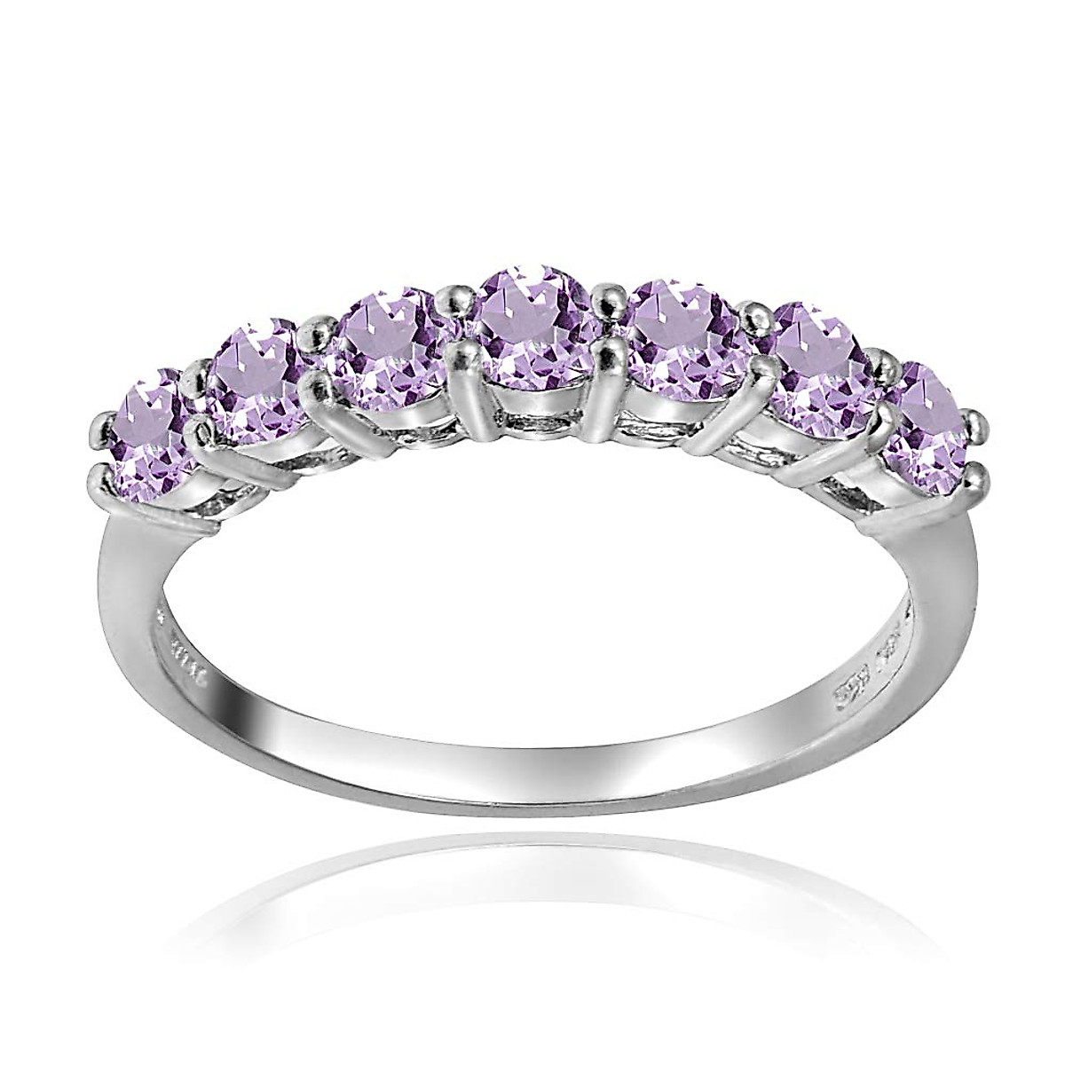 GemStar USA Sterling Silver Amethyst 3mm Thin Half Eternity Band Ring, Size 8