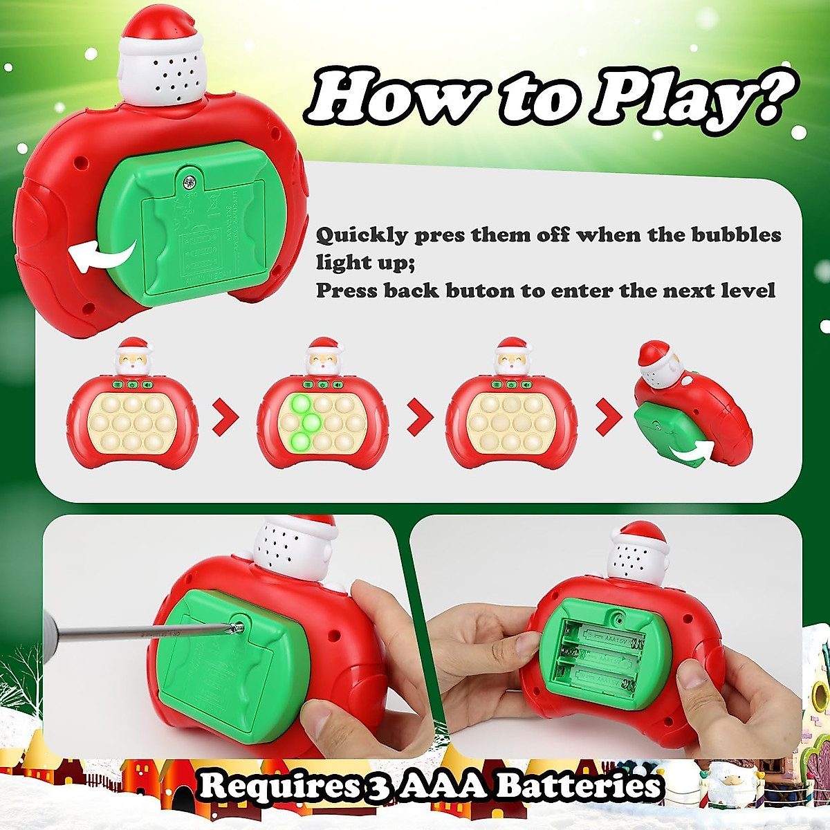 Handheld Pop Game Sensory Fidget Toys with Light, Fast Push Game Fidget Toys, Handheld Bubble Game Console, Speed Push Toy Through Level, Birthday Gift for Boys and Girls (Green)