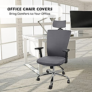 3 Pieces Headrest Chair Cover Office Chair Cover Rolling Desk Chair Cover Gaming Chair Covers Stretch Washable Computer Chair Slipcovers for Swivel Chair Armchair Computer Boss Chair (Dark Gray)