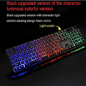 Rainbow LED Backlit 104 Keys Gaming Keyboard, Compact Keyboard with 12 Multimedia Shortcut Keys USB Wired Keyboard for PC Gamers Office