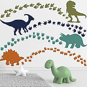 Mfault Dinosaur Footprints Wall Decals Stickers, Boys Dino Feet Tracks Paw Prints Nursery Decorations Baby Bedroom Playroom Art, Watercolor Animal Toddler Kids Room Decor Gift