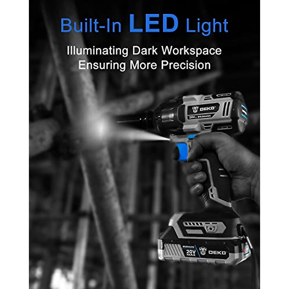 DEKOPRO Cordless Impact Wrench 1/2inch,20V Power Impact Wrench, Powerful Brushless Motor, 3-Variable Speed, Max Torque 258 ft-lbs (350N.m), 2x2.0A Li-ion Battery, 1 Hour Fast Charger and Tool Bag