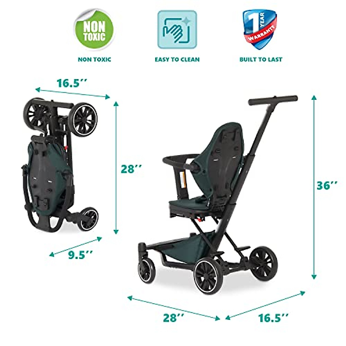 Dream On Me Drift Rider Baby Stroller in Emerald Green, Lightweight Stroller with Compact Fold, Sturdy Design, 360 Degree Angle Rotation Travel Stroller