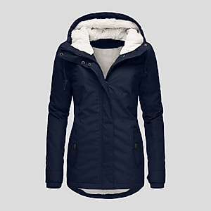 Women's Winter Fleece Lined Parka Coat Outwear Winter Long Hooded Fur Lined Trench Coat Puffer Down Jacket Overcoat (Navy-01, XL)