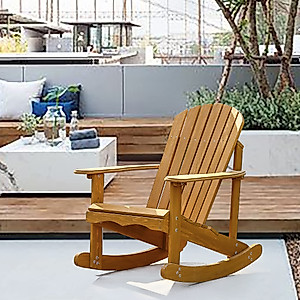 LuxenHome Rocking Chair Outdoor, Rocking Adirondack Chair, Canadian Hemlock Wood Adirondack Chairs, Patio Outdoor Rocking Chairs, Lounge Chairs for Outside, Brown Finish Lawn Chairs