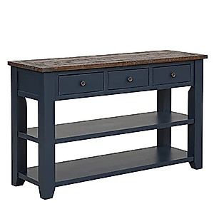 HomSof Console Table 48'' Solid Wood Modern Entryway Sofa Side Table with 3 Storage Drawers and 2 Shelves Blue