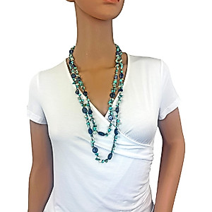 MGR MY GEMS ROCK! Beaded Sodalite Mix Stone Endless Infinity Long or Multi layered Boho Statement Necklace, 60" Long.