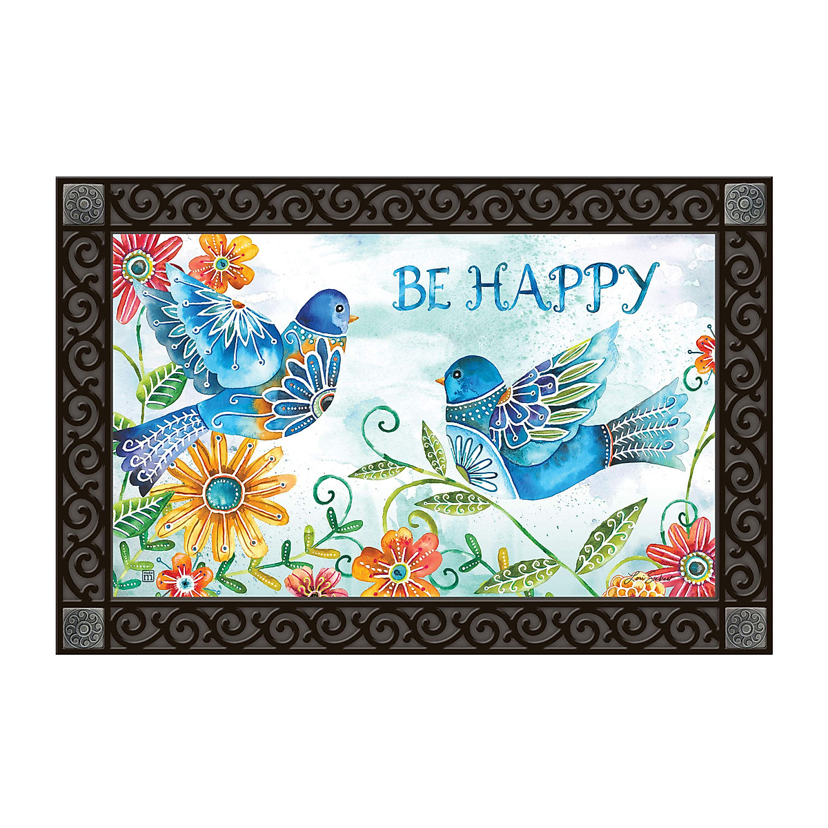 Studio M MatMates Happy Bluebirds Decorative Floor Mat Indoor or Outdoor Doormat with Eco-Friendly Recycled Rubber Backing, 18 x 30 Inches