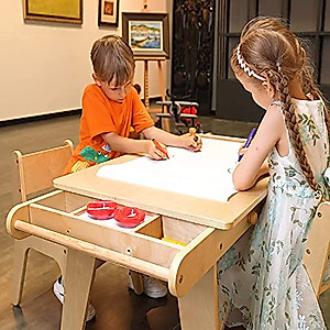 MEEDEN Kids Table and Chair Set, Kids Art Table with 2 Stools, Storage Bag & Paper Roll, Kids Desk & Chair Set, Craft Table and Chairs for Toddlers, Toddler Wooden Table,[50''L×23.6''W×22.5''H]