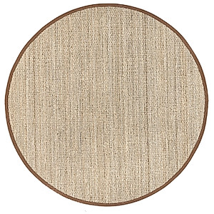 nuLOOM 4 Round Elijah Seagrass Area Rug, Brown, Solid Farmhouse Style, Cotton Bordered, Basketweave, Natural Fiber, For Bedroom, Dining Room, Living Room, Hallway, Office, Kitchen, Entryway