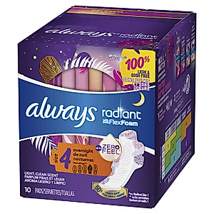 Always Radiant Pads, Size 4, Overnight Absorbency, Scented, 10 Count