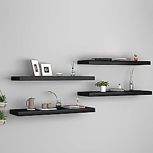 DYRJDJWIDHW Floating Wall Shelves 4 pcs Bookshelf for Bedroom,Shelves,Wood Bookcase,Suitable for Bedroom, Office, Living Room, Study,Black 31.5"x9.3"x1.5" MDF