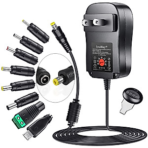 SoulBay 36W Universal AC Adapter 3V 4.5V 5V 6V 7.5V 9V 12V Multi Voltage Switching DC Power Supply Transformer with 8 Adapters for Household Electronics, 3000mA Max