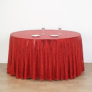 Tableclothsfactory 132" Wholesale Premium Table Cover Sparkly Sequin Round Tablecloth for Wedding Banquet Party Home Decor - Red