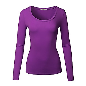 STARJJ Womens Basic Active Slim Fit Scoop Neck Long Sleeve T-Shirt Top (S-2XL) PURPLE L