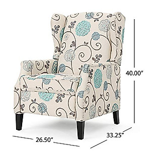 Christopher Knight Home Ellyn Fabric Recliner (Set of 2), Light Beige with Blue Floral, Dark Brown
