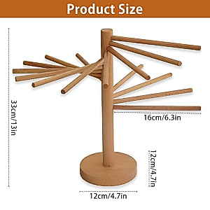 DlbvFoy Collapsible Pasta Drying Rack, Wooden Spaghetti Stand Dryer with 16 Suspension Rods Homemade Fresh Noodle Hanger, Noodle Drying Rack Easy Storage and Quick Set-Up Hanging Rack