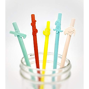 Kids Reusable Silicone Drinking Straws - Colorful Fun Animal Styled - Eco Friendly - Food Grade Silicone - Safe Non-Toxic - FREE Cleaning Brush