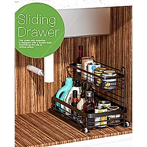 Under Sink Organizers and Storage, Uamector Under Sink Organizer 2 Tire Cabinet Organizer Shelf, Multi-Purpose for Under Kitchen Bathroom Sink Organizers and Storage, Under Sink Shelves