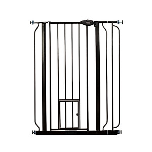 Carlson Extra Tall Walk Through Pet Gate with Small Pet Door, Includes 4-Inch Extension Kit, 4 Pack Pressure Mount Kit and 4 Pack Wall Mount Kit, Black