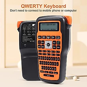 MarkDomain Label Maker Machine E1000Portable Handheld Cable Labeler Machine with AC Adapter, QWERTY Keyboard, One-Touch Keys, Easy to use for Home Office & Industrial Labeling Jobs, Orange