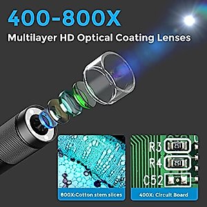 APEXEL Handheld Digital Microscope with 2” LCD Screen, 800X Pocket Portable Microscope for Kids with Adjustable Lights Coins Electronic Magnifier Camera, USB to PC Including SD Card
