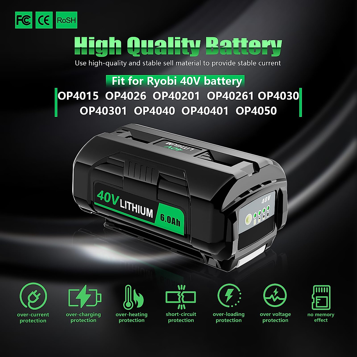 Jialipok 40V 6.0Ah Battery Replacement for Ryobi 40V Battery, Compatible with Ryobi 40V Tools and Charger OP4050A OP40601 OP4026A OP4040 OP4030 OP4050 OP4015 OP40261 OP40201 OP40401 with LED Indicator