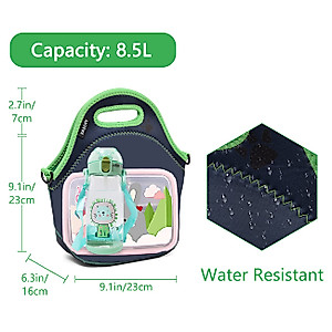 VASCHY Lunch Bag for Kids, Insulated Neoprene Lightweight Lunch Box Bag for Children Boys and Girls School Daycare Kindergarten Dinosaur